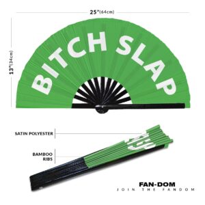 Bitch Slap Hand Fan Foldable Bamboo Circuit Hand Fan Funny Gag Slang Words Expressions Statement Gifts Festival Accessories Rave Handheld Circuit Event Fan Clack Fans (Green)