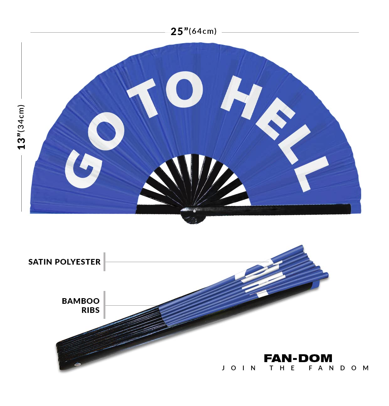 Go To Hell hand fan foldable bamboo circuit hand fan funny gag slang words expressions statement gifts Festival accessories Rave handheld Circuit event fan Clack fans (Blue)