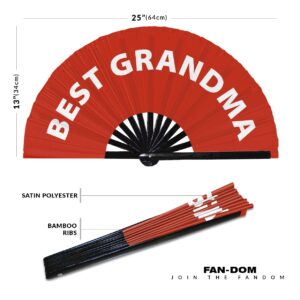 Best Grandma hand fan foldable bamboo circuit hand fan funny gag slang words expressions statement gifts Festival accessories Rave handheld Circuit event fan Clack fans (Red)