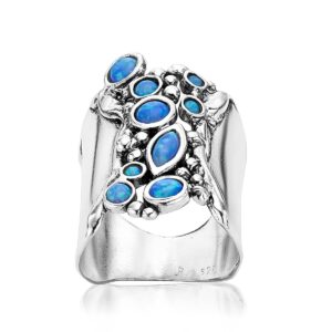 925 Sterling Silver Shield Ring w/ Multiple Bold Opal, Textured, Vintage Look Stylish Hypoallergenic, Nickel and Lead-free, Artisan Handcrafted Designer Collection Made in Israel (Size 5-11)