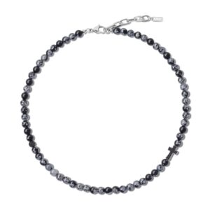 COAI Womens Mens Cross Snowflake Obsidian Necklace