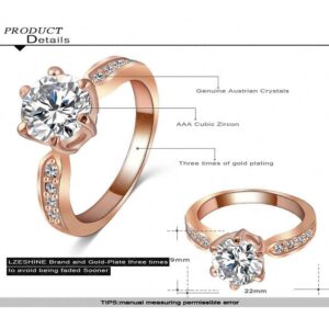 Women Rose Zircon Engagement Rings CZ Simulated Diamond Proposal Rings Wedding Rings Elegant Dainty Jewelry (Rose Gold, RG8)