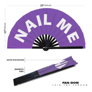 Nail Me Hand Fan Foldable Bamboo Circuit Hand Fan Funny Gag Slang Words Expressions Statement Gifts Festival Accessories Rave Handheld Circuit Event Fan Clack Fans (Purple)