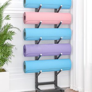 Yoga Mat Holder Floor Storage Yoga Mat Rack Organizer, Double Sided 5-Tier Workout Equipment Storage Holder with Accessories, Mobility Display Shelf, Holds 5-10 (Size : Capacity 5)