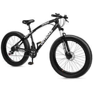 paname 26 inch fat tire mountain bike for men women, 21 speed shimano drivetrain, 4 inch wide tire, steel frame, dual disc brakes, black