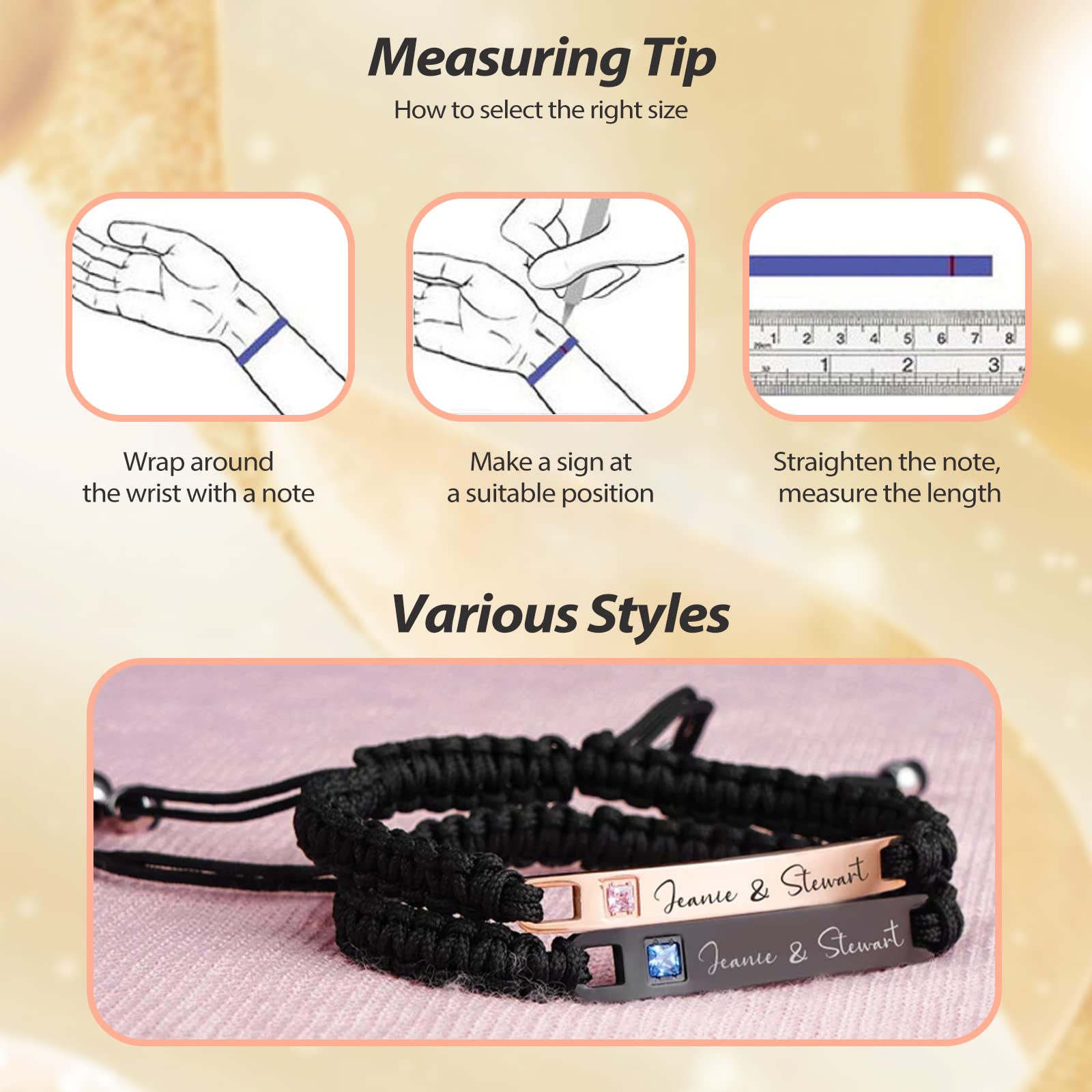 JUBOPE Personalized Handmade Braided Couples Bracelet - Custom Engraving Name ID Long Distance Relationship Bracelet Adjustable Rope Couples Bracelet Gift for Men Women Lover