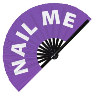 nail me hand fan foldable bamboo circuit hand fan funny gag slang words expressions statement gifts festival accessories rave handheld circuit event fan clack fans (purple)