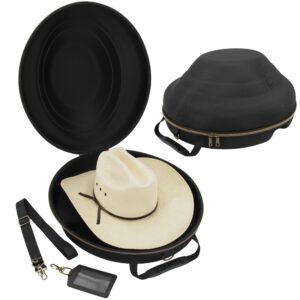 casematix cowboy hat box and portable cowboy hat storage for brims up to 4.75" - hard shell cowboy hat case with carry strap, id slot and foam insert for dipping brims