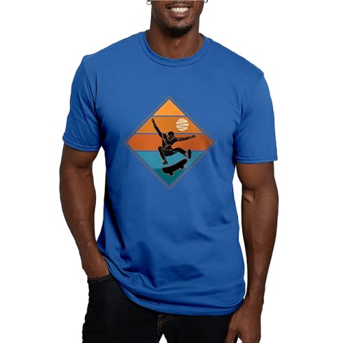 CafePress Skateboarding Silhouette T Shirt Men's Fitted Graphic T-Shirt Royal