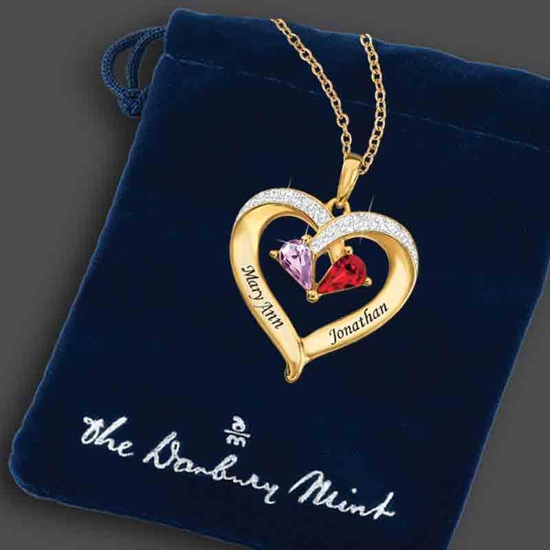 The Danbury Mint Forever Together Couples Heart Personalalized Pendant | Personalized Couples Necklace | Custom Birthstone Necklace | Women's Birthstone Gift | MAR/JUN| #9782-021