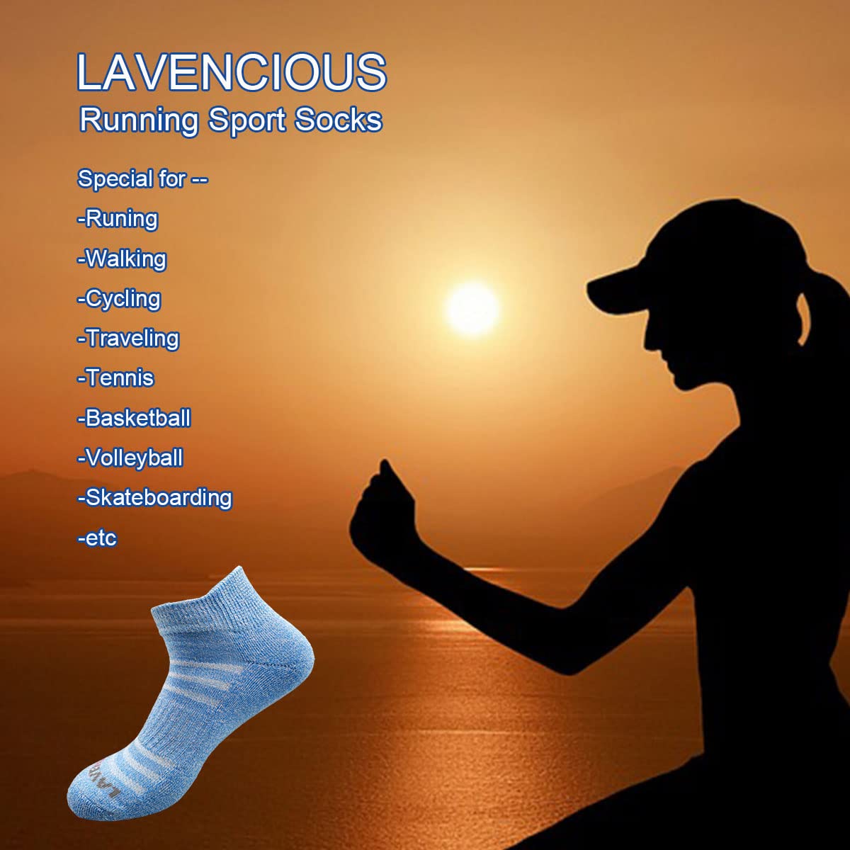 Lavencious Cushioned Low Cut Running Ankle Athletic Socks for Women, 6 Pairs, Sock Size 9-11, Shoe Size 6-10(Multi-Color)