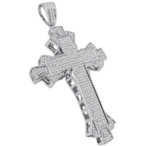 usdiamondking 28+ grams big 3.5'' 14k white gold finish 3.75 cwt. simulated diamond jesus christ cross custom designer unisex charm religious pendant