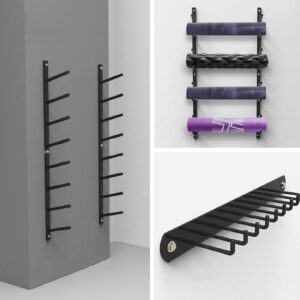 6/8 Levels Fitness Class Yoga Mat Holder, Wall Mounted Gym Yoga Racks, Space Saving Yoga Equipment Storage Rack, Yoga Wheel Foam Roller Wall Hanging (Color : Hooks)