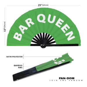 Bar Queen hand fan foldable bamboo circuit hand fan funny gag slang words expressions statement gifts Festival accessories Rave handheld Circuit event fan Clack fans (Green)