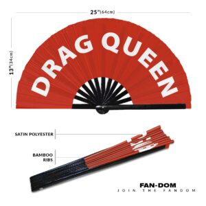 Drag Queen hand fan foldable bamboo circuit hand fan funny gag slang words expressions statement gifts Festival accessories Rave handheld Circuit event fan Clack fans (Red)