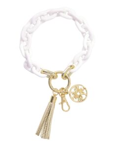 lilly pulitzer chain link keychain bracelet, keychain wristlet with tassel, cute key ring bracelet for women, white/gold