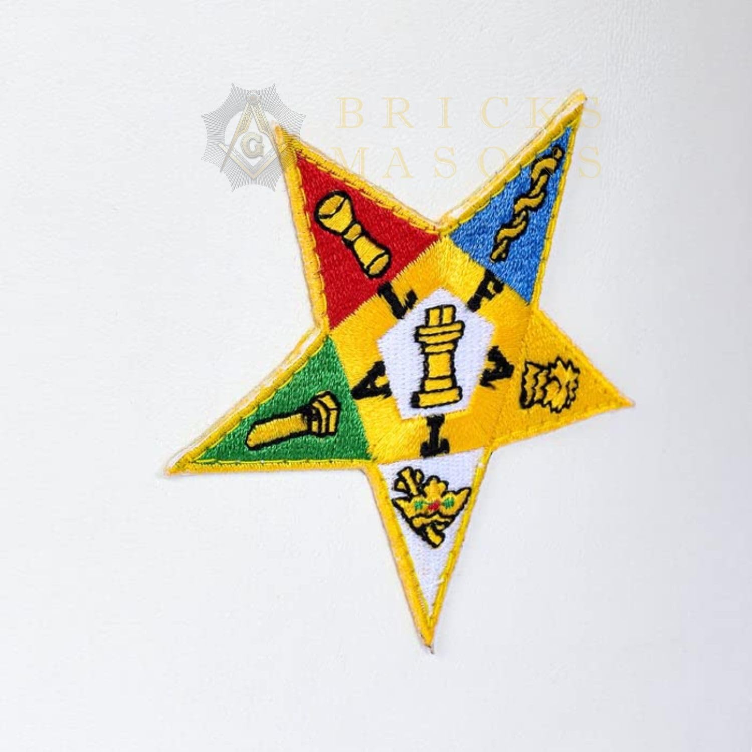 BRICKS MASONS OES Fez Case - White Machine Embroidery Patch