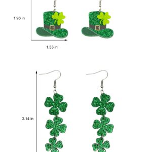 St Patricks Day Earrings Irish Green Hat Clover Dangle Earrings shamrock Holiday Earring for Women (Style-A)