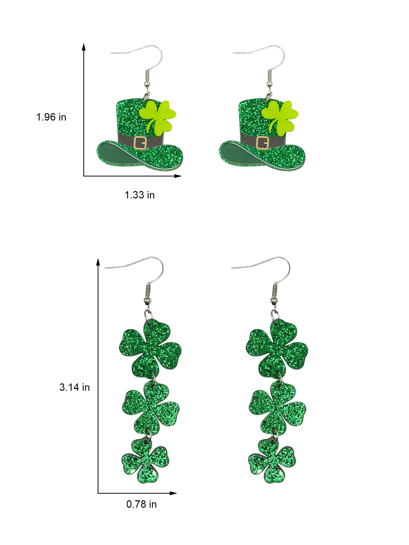 St Patricks Day Earrings Irish Green Hat Clover Dangle Earrings shamrock Holiday Earring for Women (Style-A)