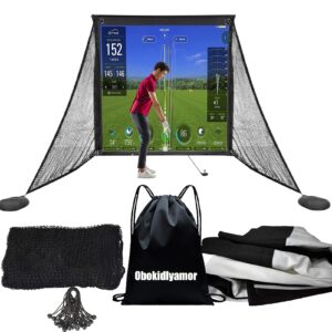 obokidlyamor golf simulator impact screens+ shake netting net one frame- sim ball simulator impact display projection screen with 10pcs grommet ropes (10" size, impact screen+shank net)