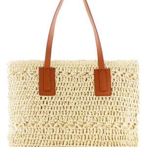 Straw Bag for Women Woven Beach Structured Tote Handmade Crochet Carteras De Mujer Summer Shoulder Bohemian Pom Travel