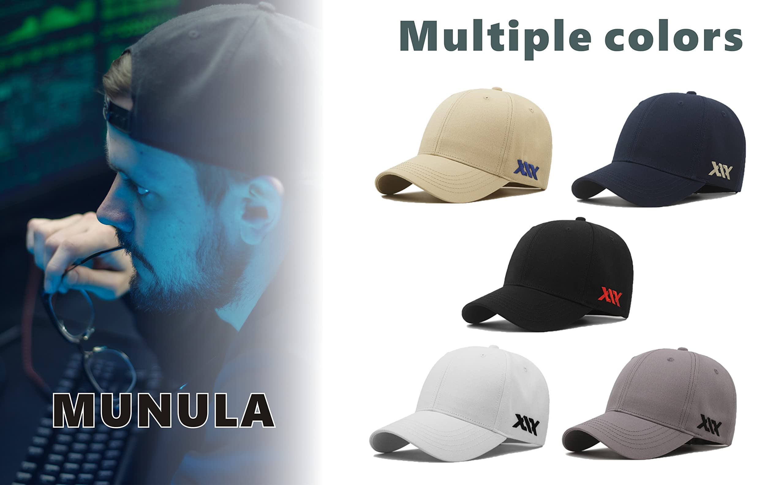 MUNULA Oversize Baseball Cap XXL Big Head Hats for Men Large Embroidery Hats Dad Hat Adjustable 23.6"-26.8" (White)