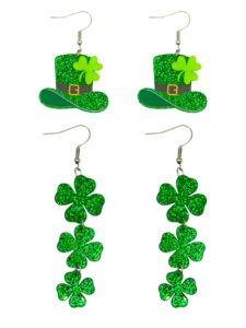 st patricks day earrings irish green hat clover dangle earrings shamrock holiday earring for women (style-a)