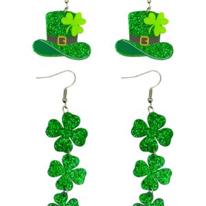 St Patricks Day Earrings Irish Green Hat Clover Dangle Earrings shamrock Holiday Earring for Women (Style-A)