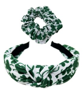 shimmer anna shine st. patricks day headbands and scrunchie for women and girls (st patricks green clover shamrock)