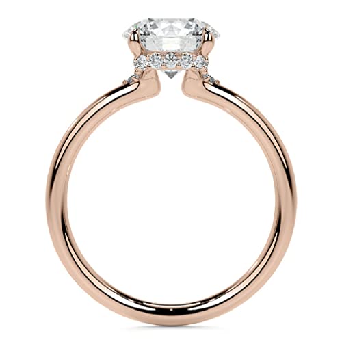 10K Solid Rose Gold Handmade Engagement Ring 1.50 CT Round Cut Moissanite Diamond Solitaire Wedding/Bridal Ring Set for Women/Her, for Wife