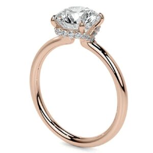 10K Solid Rose Gold Handmade Engagement Ring 1.50 CT Round Cut Moissanite Diamond Solitaire Wedding/Bridal Ring Set for Women/Her, for Wife