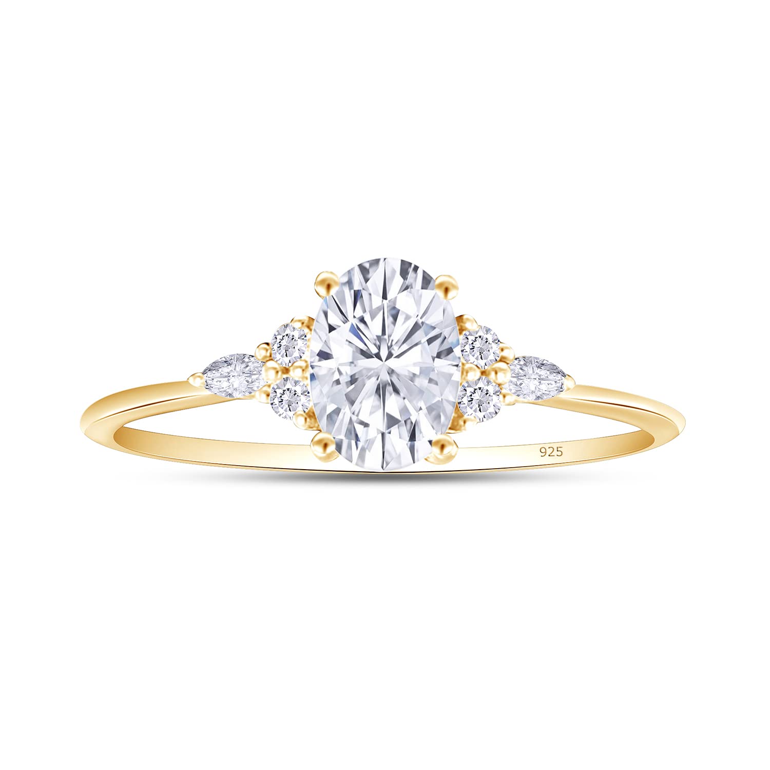 SAVEARTH DIAMONDS 9/10 CT Center 7X5MM Oval, Marquise & Round Cut Lab Created Moissanite Diamond Solitaire Engagement Ring In 14K Yellow Gold Over Sterling Silver(VVS1 Clarity, 0.90 Cttw)-8