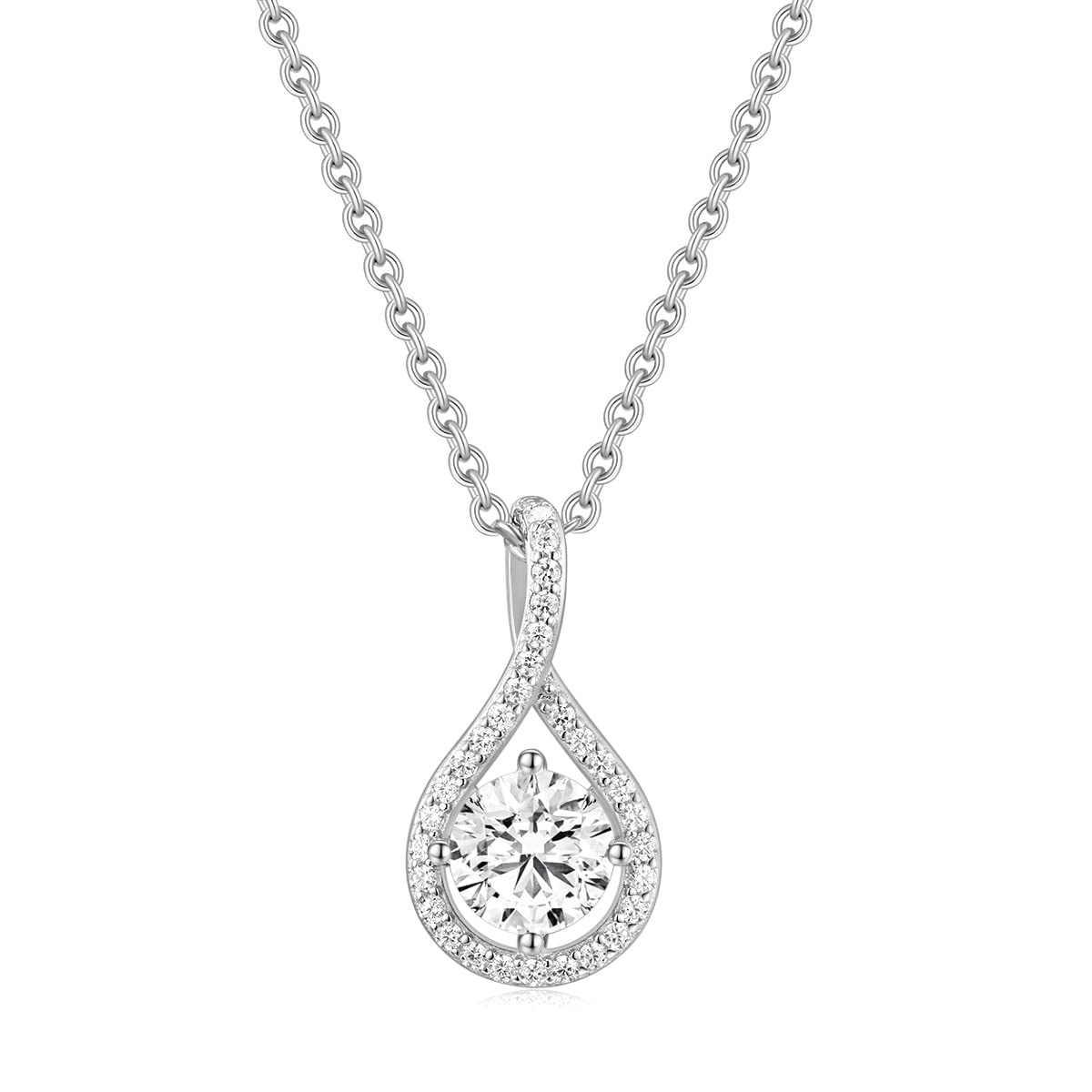 EAMTI 925 Sterling Silver Necklace for Women Cubic Zirconia Round Cut 1.25CT Pendant Necklace Dainty Jewelry Gifts for Women Mother's Day/Birthday/Anniversary Day/Valentine’s Day