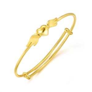 CHOW SANG SANG Chinese Wedding Collection 999.9 24K Solid Gold Price-by-Weight 8.98g Gold Heart with Wings Bangle for Women and Wedding Occasion 89222K | Adjustable Size