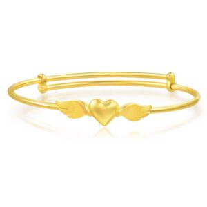 CHOW SANG SANG Chinese Wedding Collection 999.9 24K Solid Gold Price-by-Weight 8.98g Gold Heart with Wings Bangle for Women and Wedding Occasion 89222K | Adjustable Size