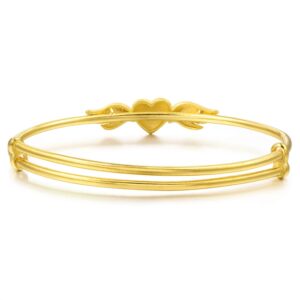 CHOW SANG SANG Chinese Wedding Collection 999.9 24K Solid Gold Price-by-Weight 8.98g Gold Heart with Wings Bangle for Women and Wedding Occasion 89222K | Adjustable Size