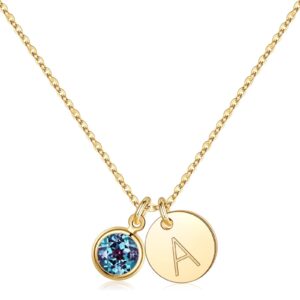 hidepoo initial birthstone necklace for women gifts, gold disc initial a necklace alexandrite birthstone disc initial birthstone necklace june birthstone jewelry for women