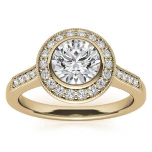 facets jewels 2.50 tcw full white moissanite engagement and wedding ring for women, halo style propose and promise ring for her in- 10k solid yellow gold size 5.5