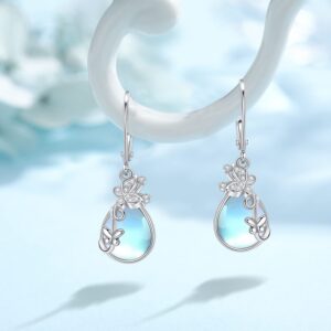 Butterfly Earrings 925 Sterling Silver Butterfly Dangle Drop Earrings with Moonstone Butterfly Leverback Jewelry Gifts for Women Girlfriends