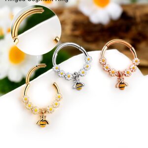 Melighting Bee Septum Rings 16G Dangle Septum Jewelry Stainless Steel 316L Flower Septum Ring Cute Daith Earrings Helix Earring Cartilage Tragus Piercing for Women