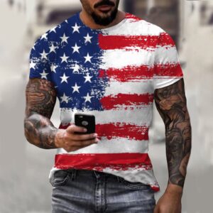 Mens USA Flag American Patriotic T-Shirt Short Sleeve 4Th of July Tshirts Street Soldier Patriotic Flag Printed Tees(White,Large)