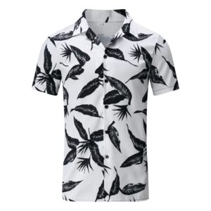 Men 2 Piece Outfit Summer Stylish Casual Hawaiian Tracksuit Graphic Tees Tank Tops Beach Shirts and Shots Sets Pockets A-White