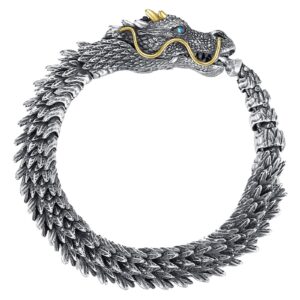 ca0649-06x retro style mens steel dragon bracelet chain bracelet vintage old metal finishing spring hook clasp trending earrings for women 2022 (b, one size)