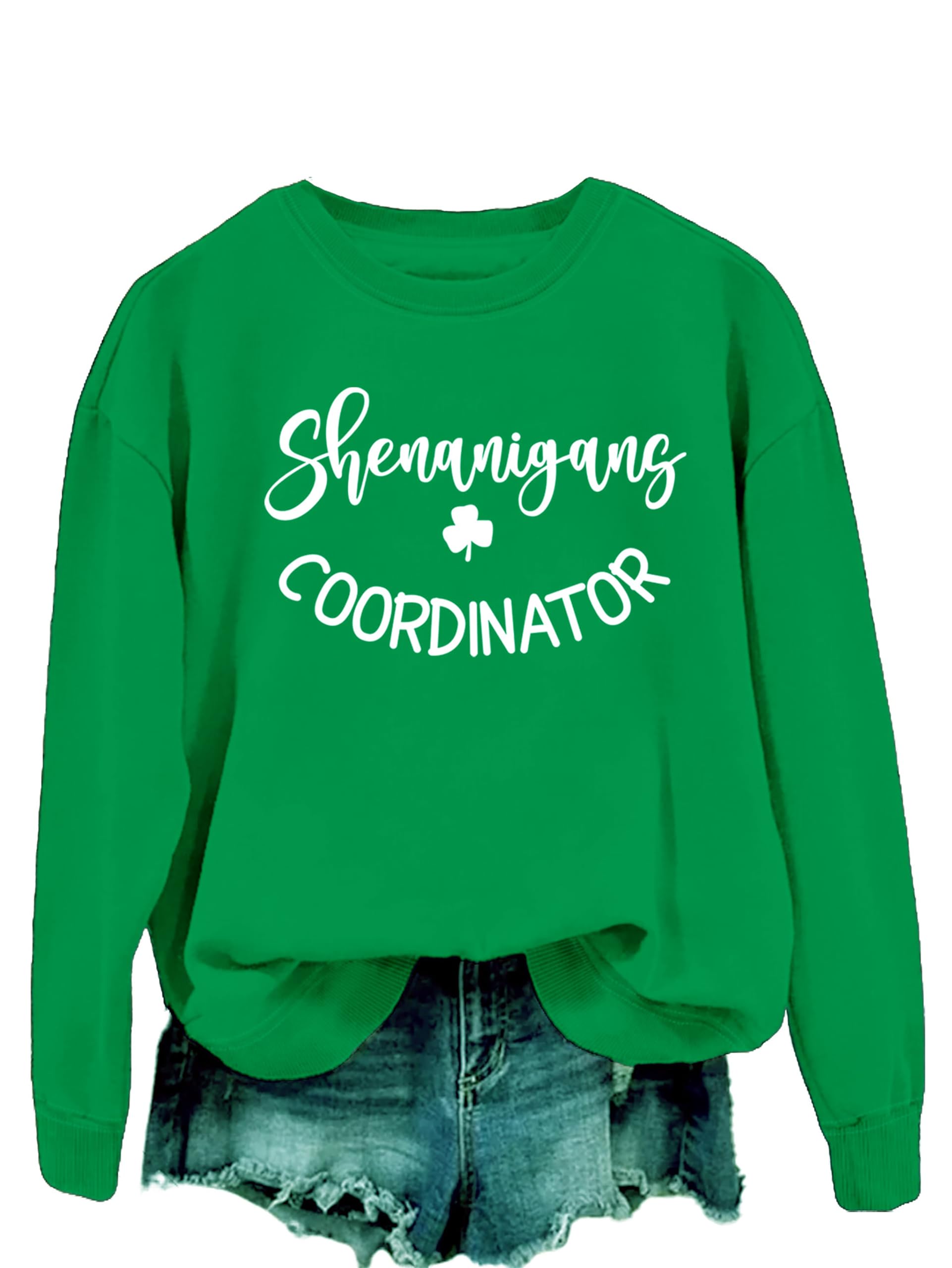 BUNDMAN st patricks day sweatshirt women Shenanigans Coordinator T Shirt St Patrick'S Day Shamrock Funny Gift Casual Long Sleeve Sweatshirt Womens Tops