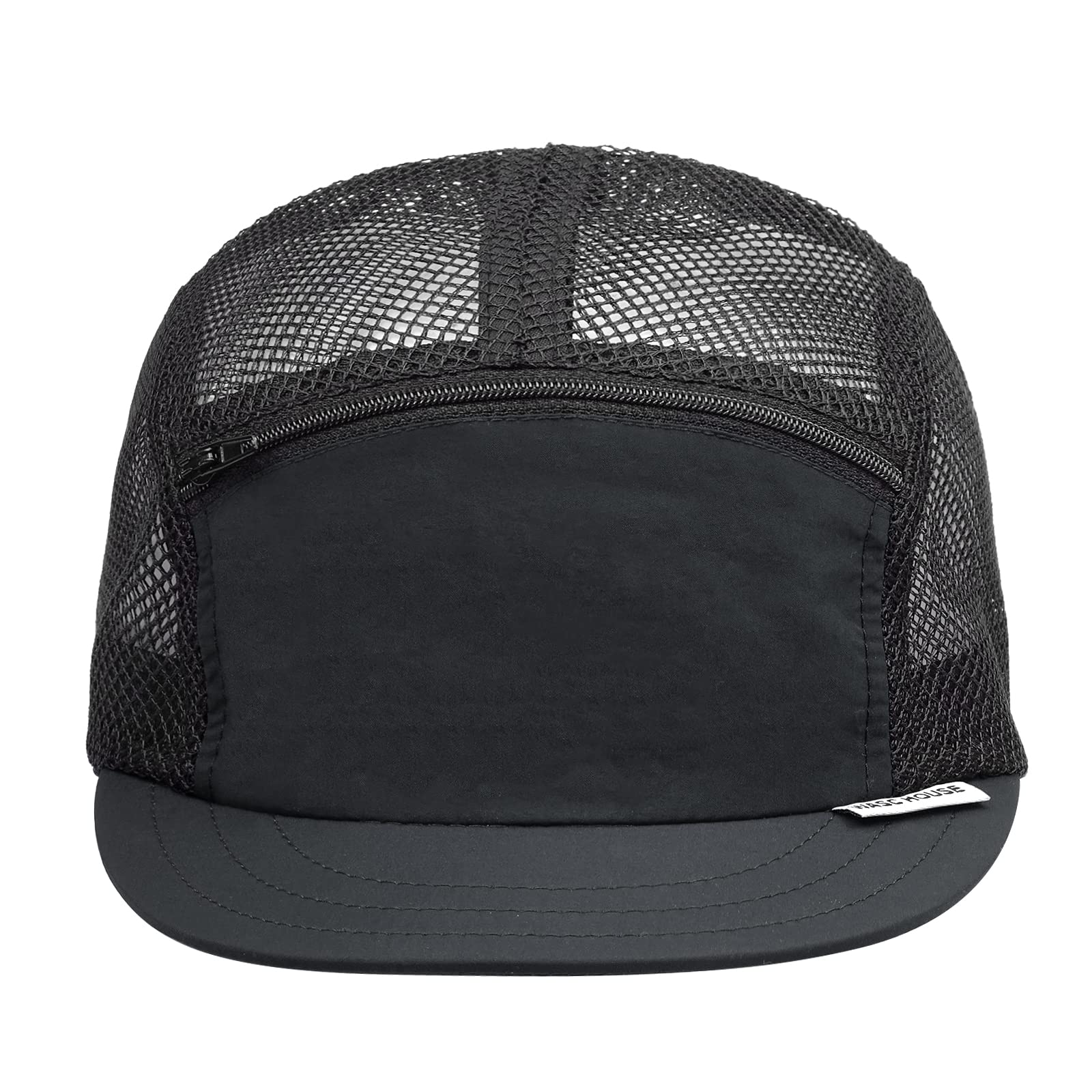 Croogo 5 Panel Short Bill Cap Flat Brim Mesh Baseball Caps Trucker Hat Cooling Breathable Quick Dry Sport Hats,Black-GD16