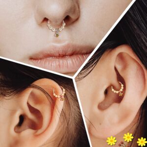 Melighting Bee Septum Rings 16G Dangle Septum Jewelry Stainless Steel 316L Flower Septum Ring Cute Daith Earrings Helix Earring Cartilage Tragus Piercing for Women