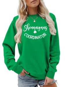 bundman st patricks day sweatshirt women shenanigans coordinator t shirt st patrick's day shamrock funny gift casual long sleeve sweatshirt womens tops