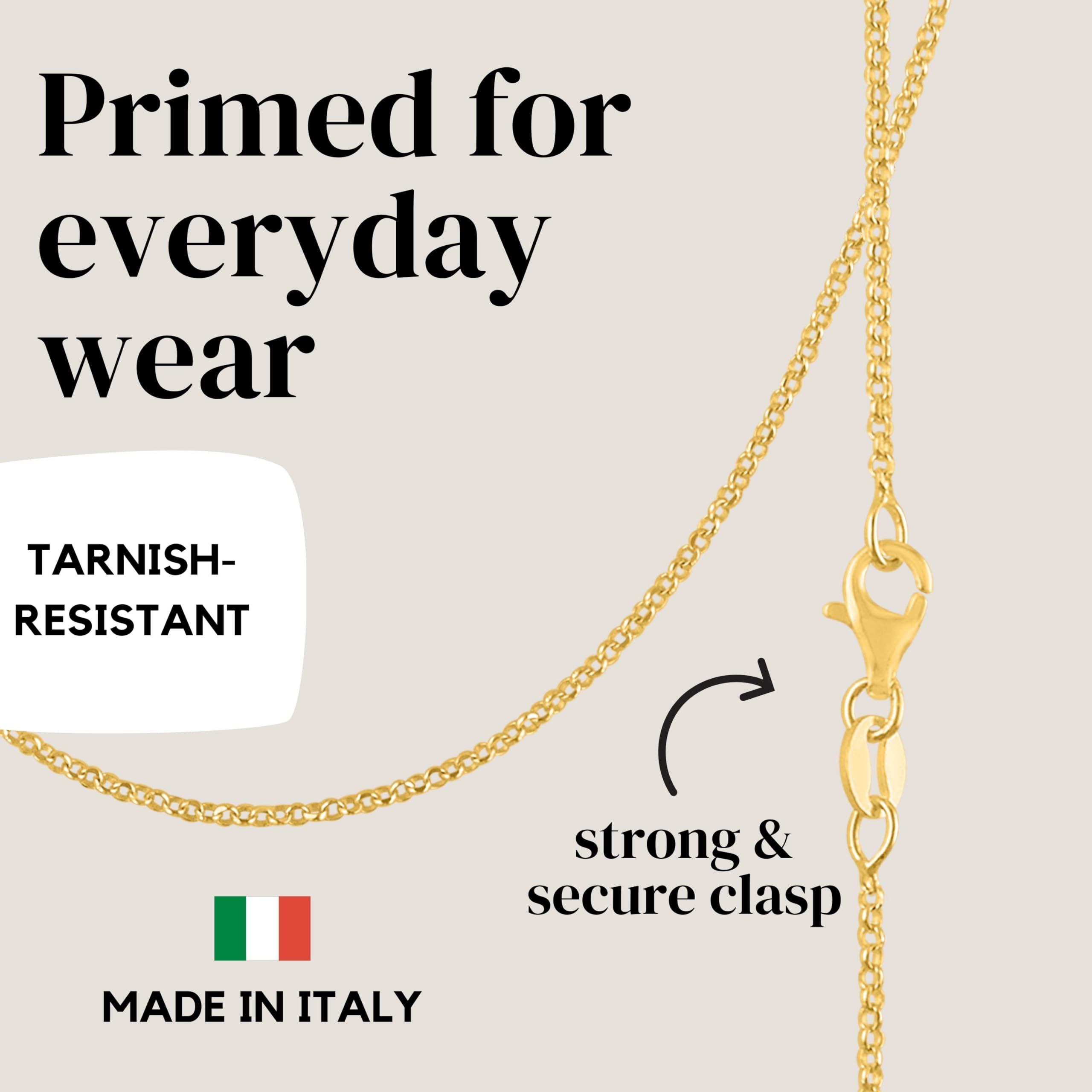 KISPER Gold Cable Link Chain Necklace – Thin, Dainty, Gold-Plated 925 Sterling Silver Jewelry for Women & Men with Lobster Claw Clasp – Made in Italy, 20"