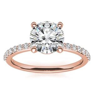 facets jewels 1.90 tcw full white moissanite engagement and wedding ring for women, solitaire with accents ring for her in - 18k solid rose gold size 3