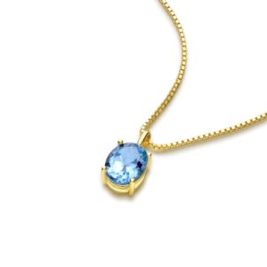 stanmamcu blue topaz necklace for women, 8 * 10mm natural blue gemstone birthstone necklace, 925 sterling silver 14k gold plated chain